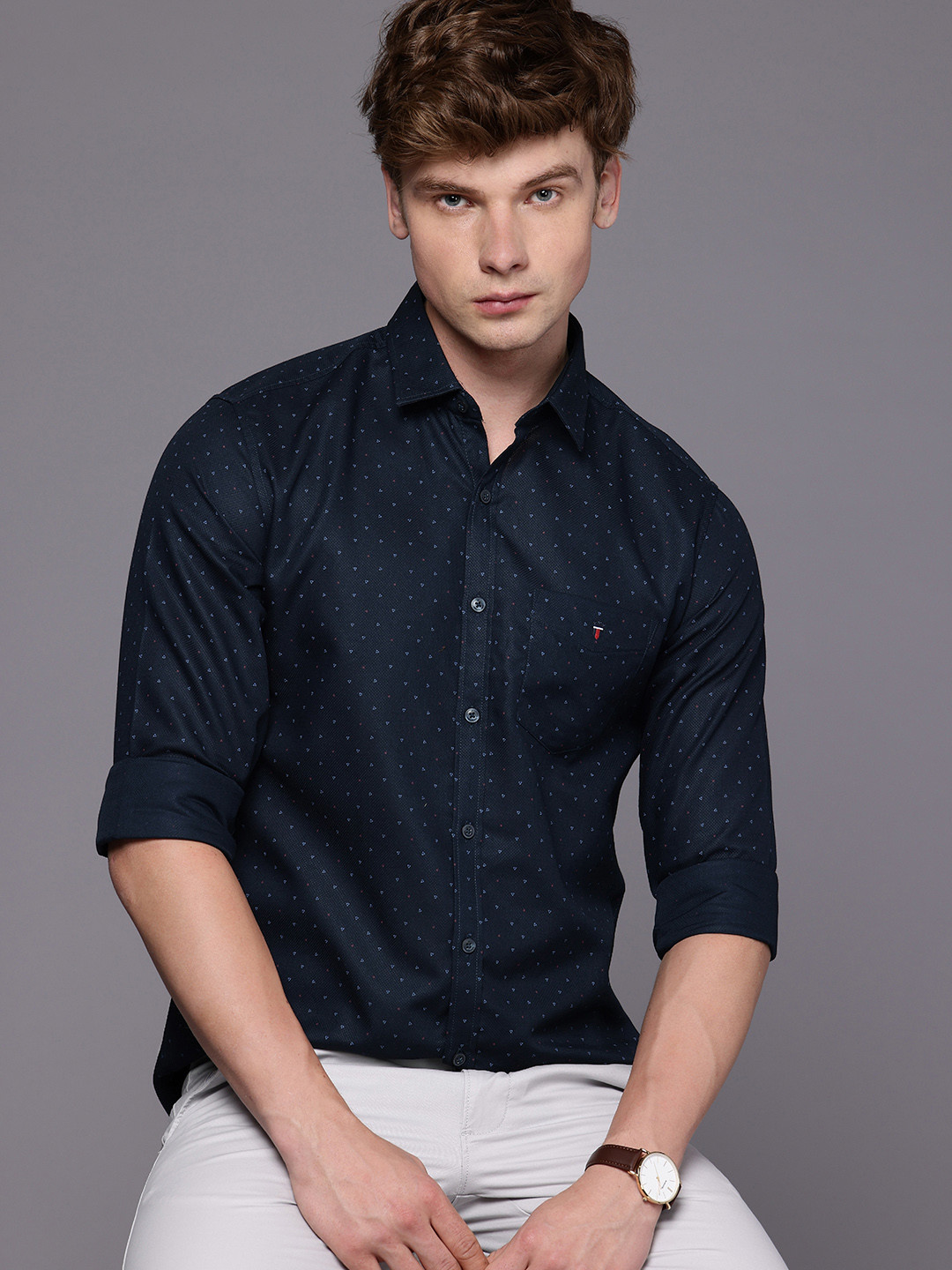 Buy Louis Philippe Sport Slim Fit Printed Pure Cotton Casual Shirt ...