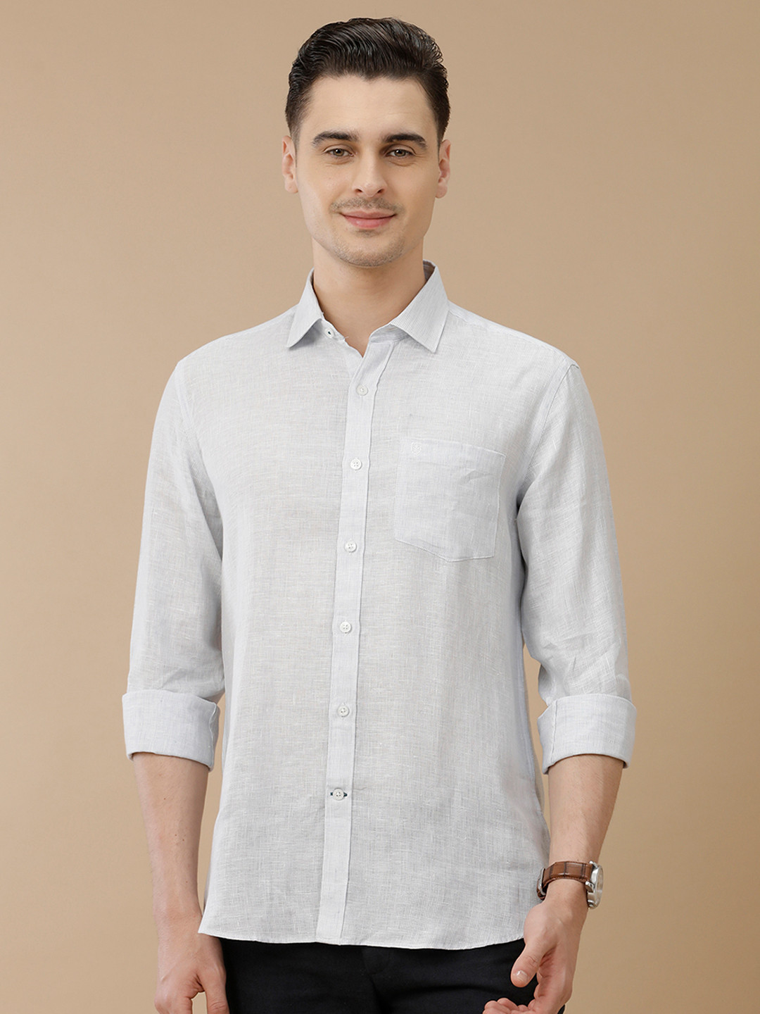 Buy Linen Club Men Striped Contemporary Slim Fit Pinstripes Pure Linen ...