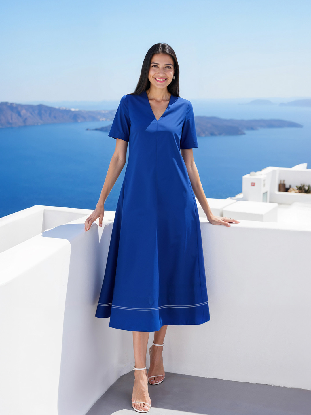 Buy Pink Fort Women Solid V Neck A Line Midi Dress - Dresses for Women ...