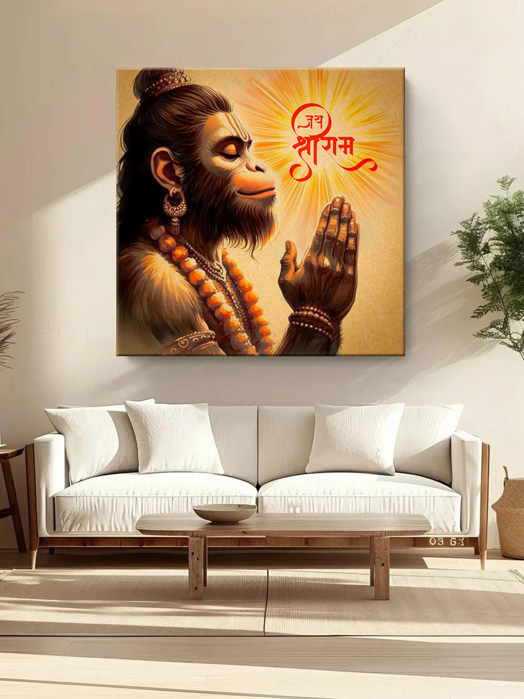 Buy 999Store Brown & Yellow Hanuman's Fiery Aura Canvas Religious Wall ...