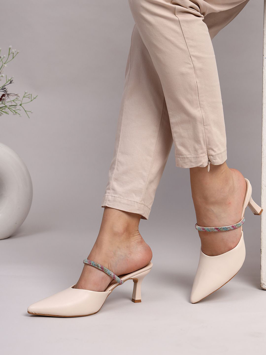 Buy DressBerry Women PU Stiletto Mules With Buckles - Heels for Women ...