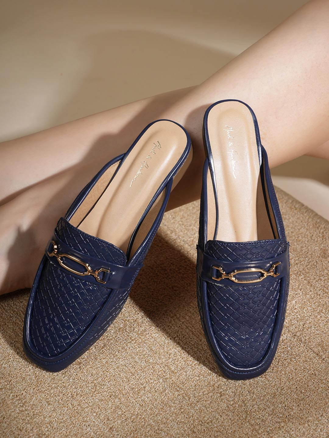 Buy Mast & Harbour Women Textured Mules With Buckles Flats - Flats for ...
