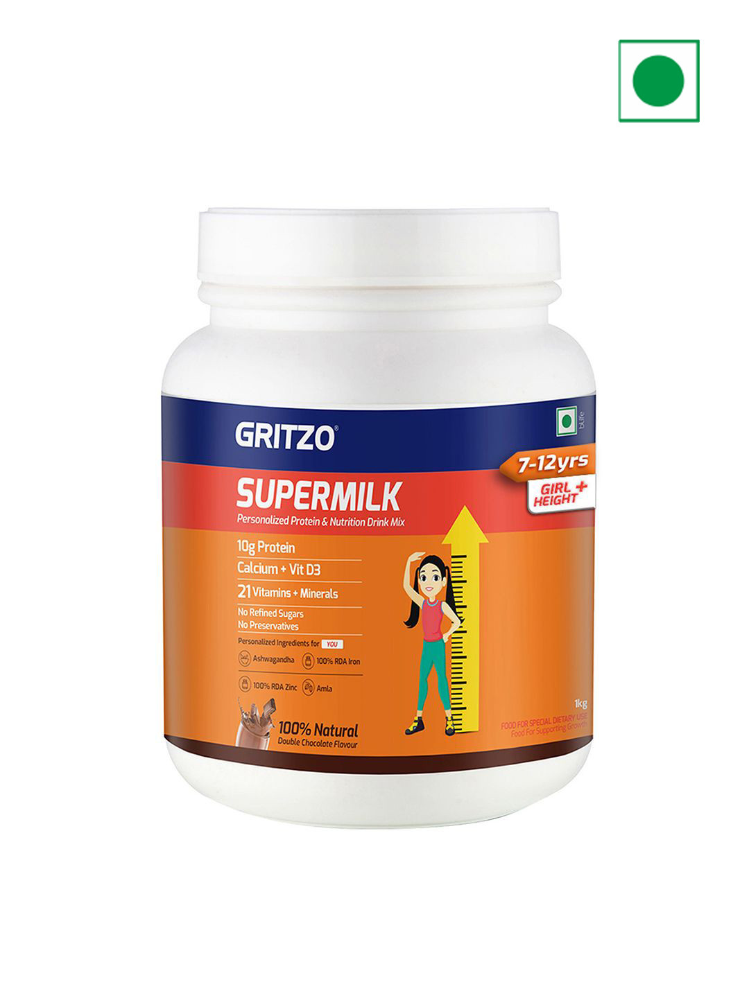 Buy Gritzo SuperMilk Height+ 8 12y Girls 10g Protein Double Chocolate ...