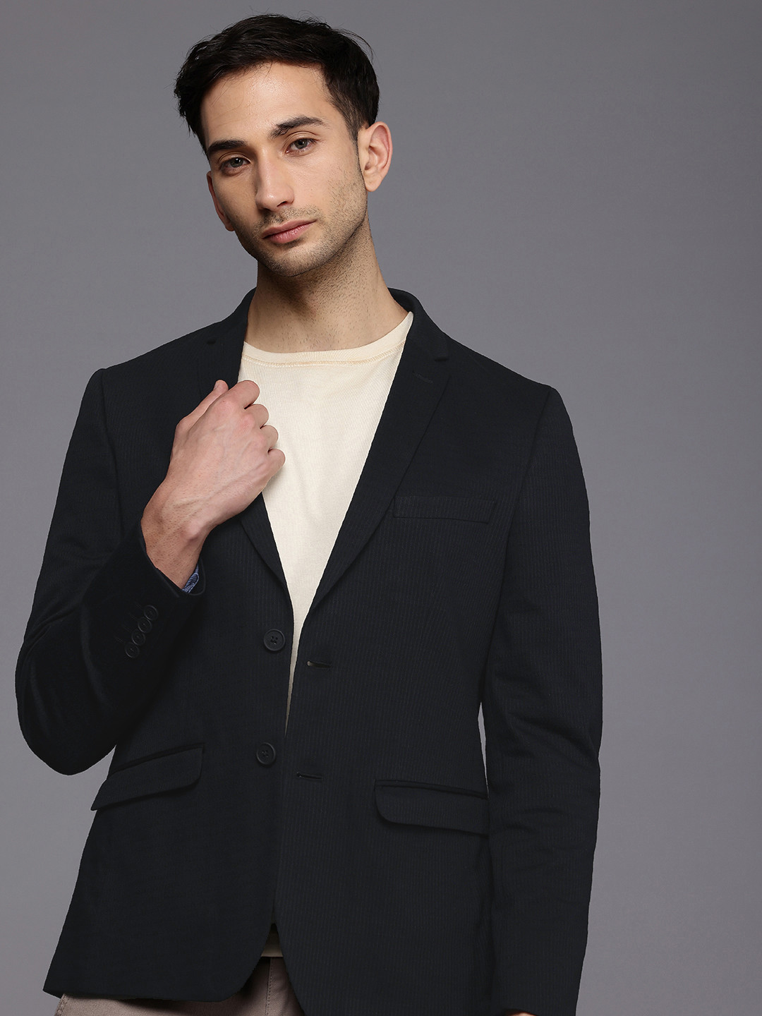 Buy Louis Philippe Sport Super Slim Fit Notched Lapel Collar Single ...