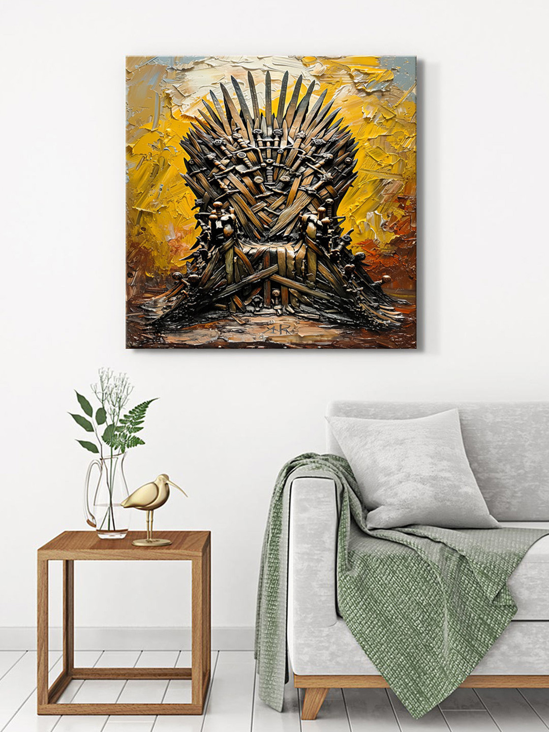 Buy 999Store Brown & Mustard Yellow Iron Throne Canvas Wall Art - Wall ...