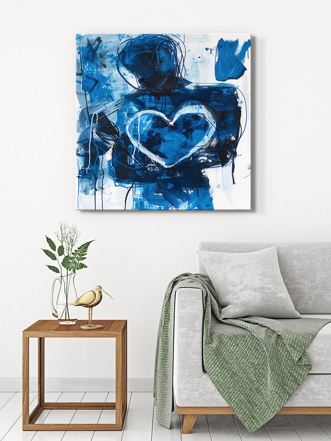 Buy 999Store Blue & White Heart Canvas Wall Art - Wall Art for Unisex ...