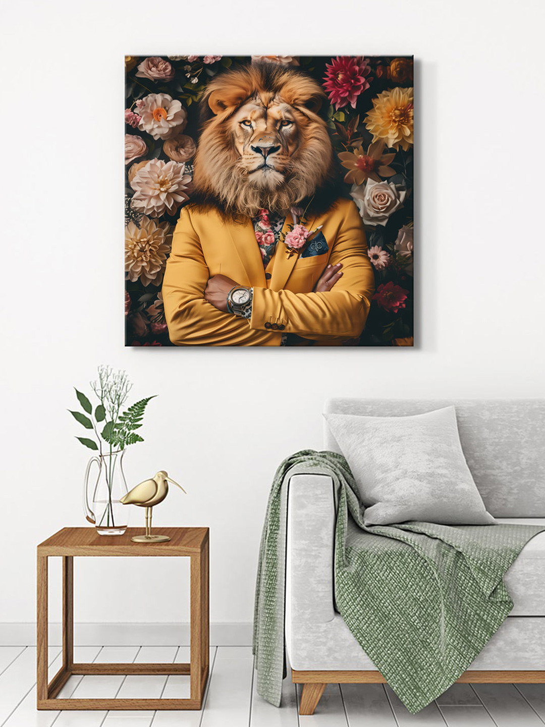 Buy 999Store Brown & Mustard Canvas Birds And Animals Wall Painting ...