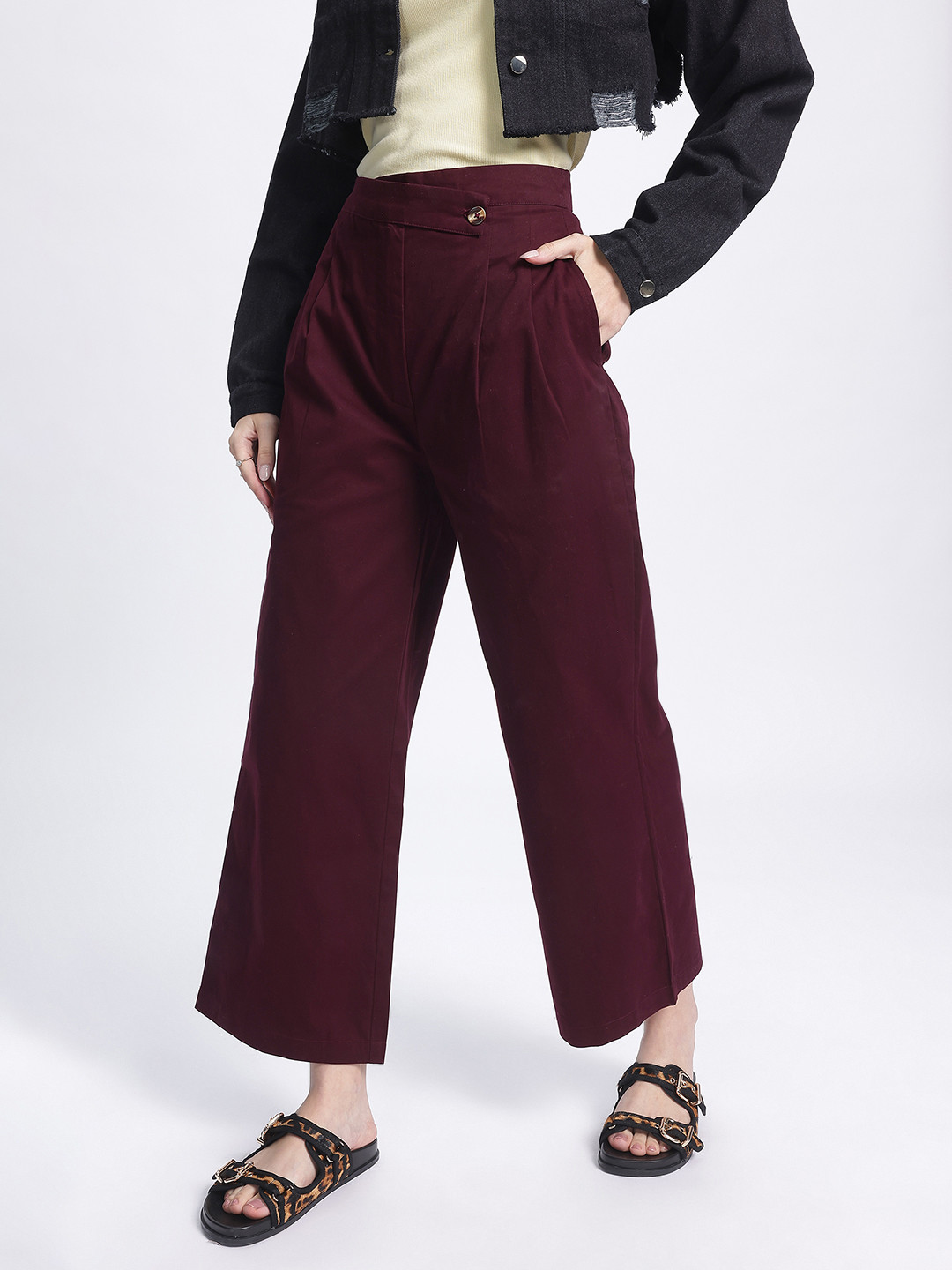 Buy DressBerry Women Pleated Cropped Trousers - Trousers for Women ...