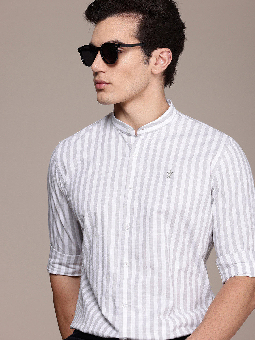 Buy French Connection Men Smart Slim Fit Striped Pure Cotton Slub ...