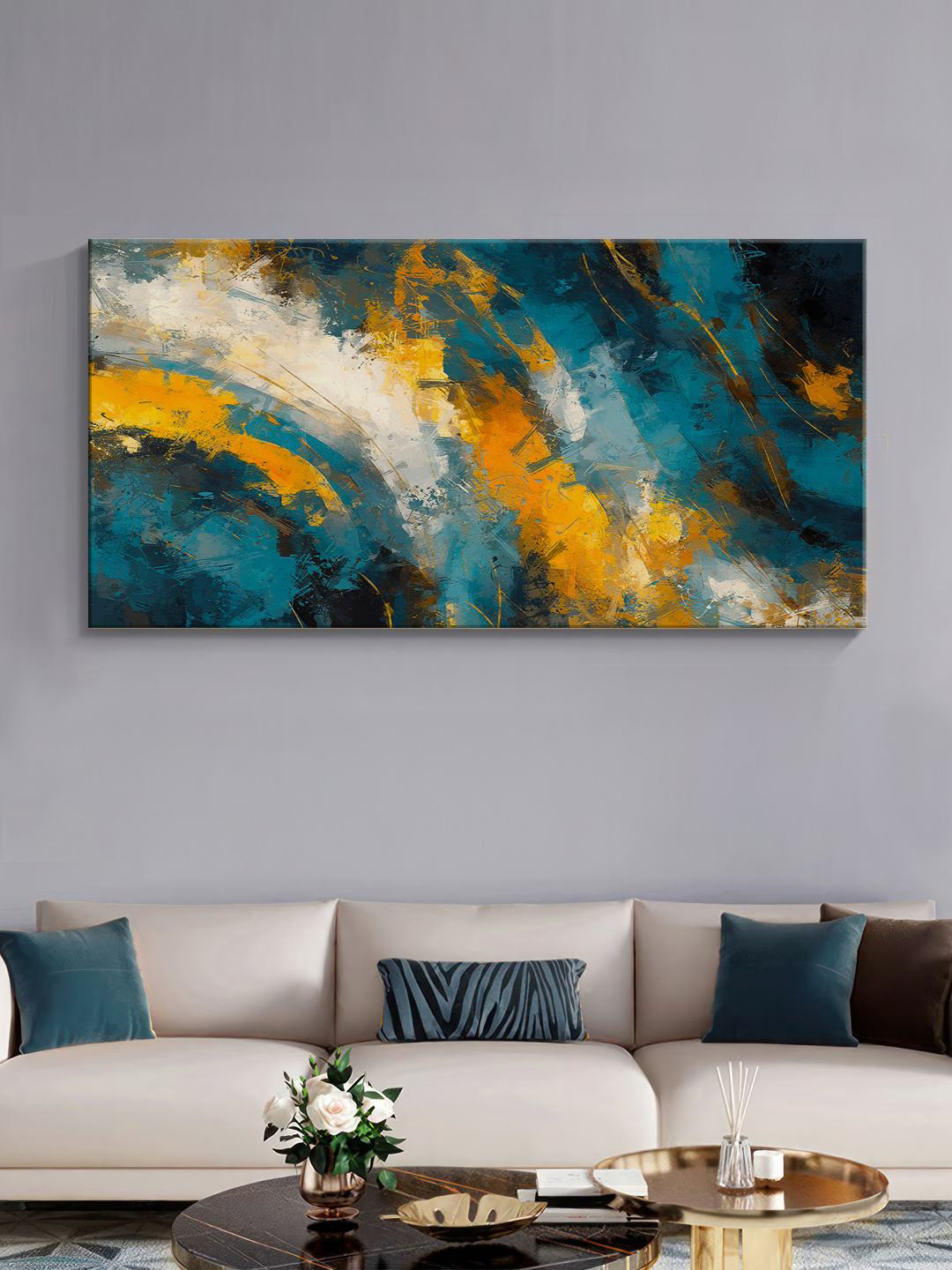 Buy 999Store Blue & White Canvas Abstract Wall Art - Wall Art for ...