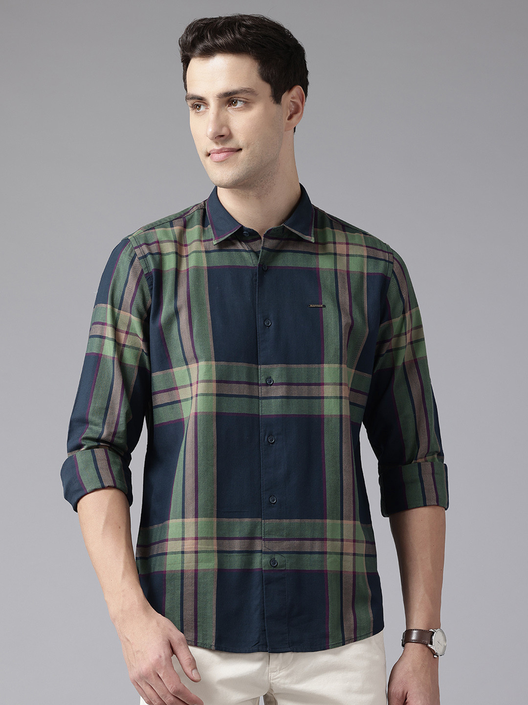 Buy Blackberrys Slim Fit Checked Pure Cotton Casual Shirt - Shirts for ...