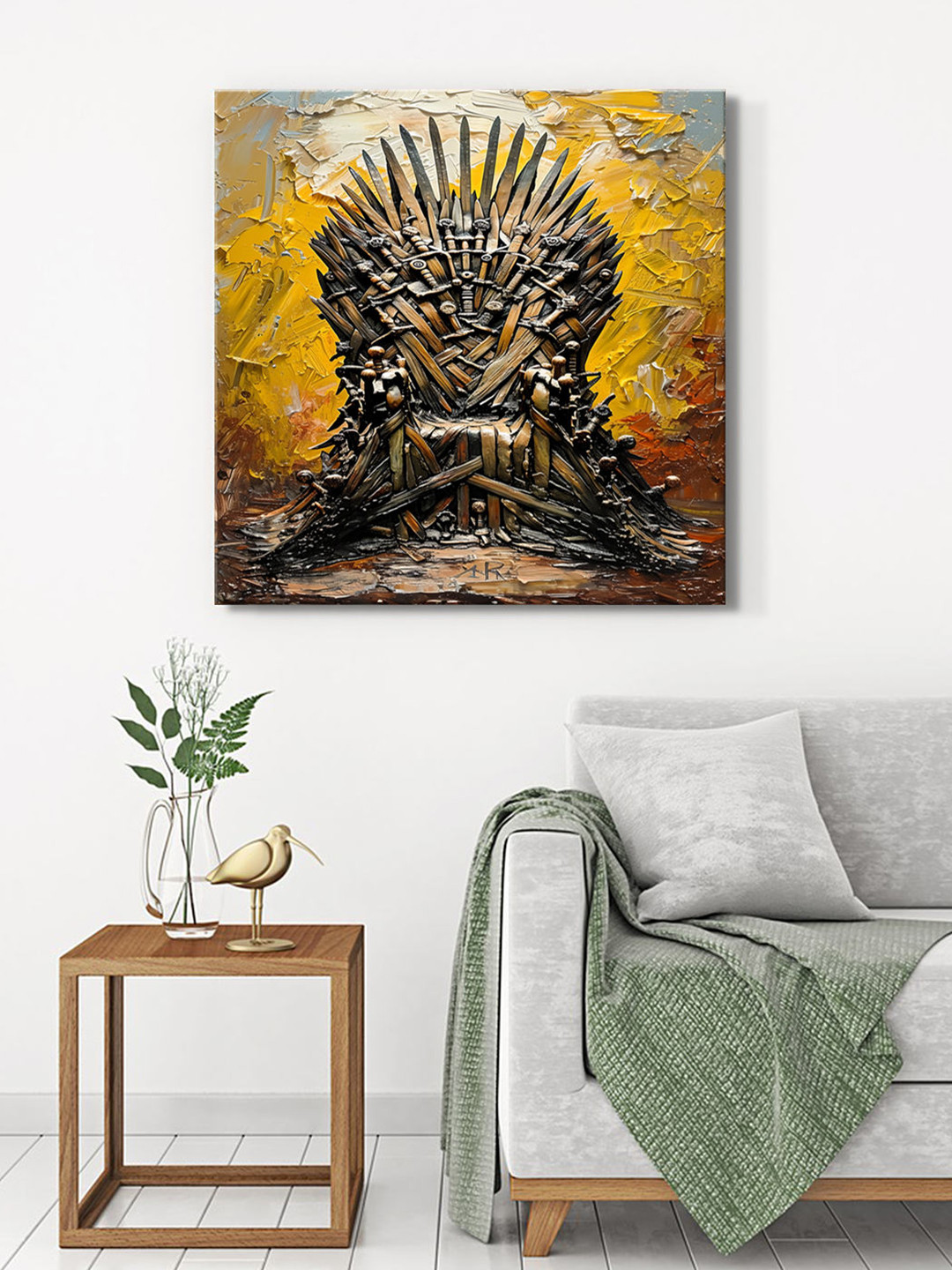 Buy 999Store Brown & Mustard Yellow Iron Throne Canvas Wall Art - Wall ...