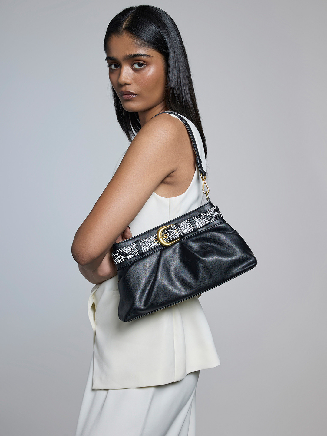 Buy MIRAGGIO Jenn Black Shoulder Bag With Detachable Strap - Handbags ...