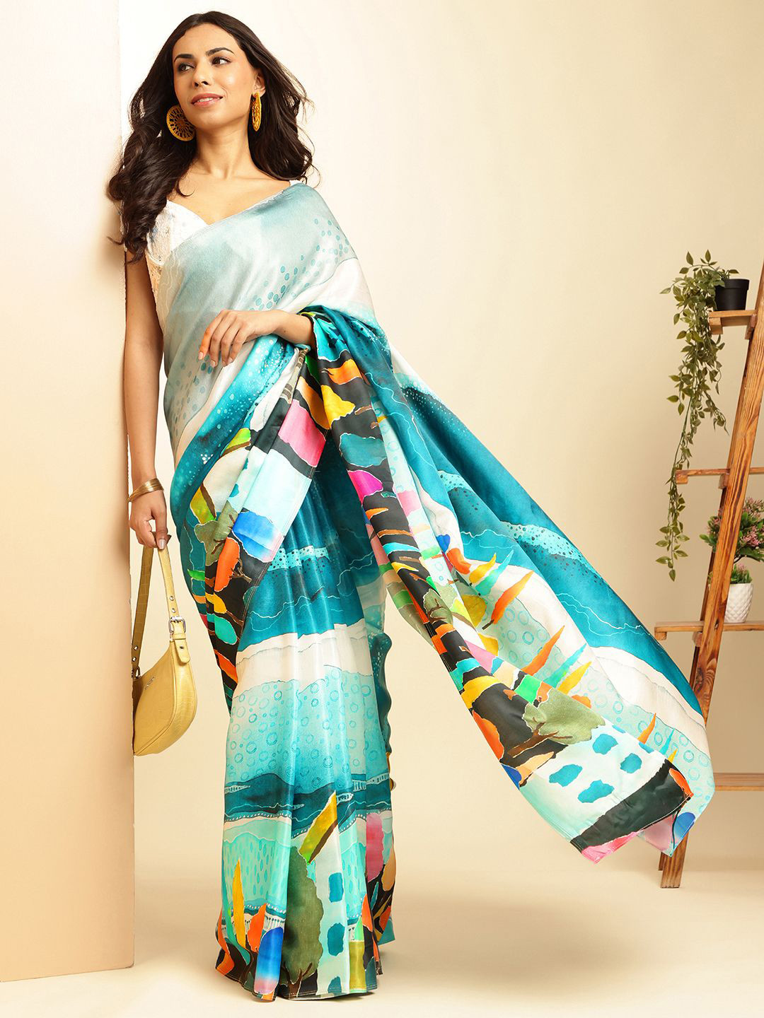 Buy Navyasa By Liva Abstract Printed Satin Saree - Sarees for Women ...