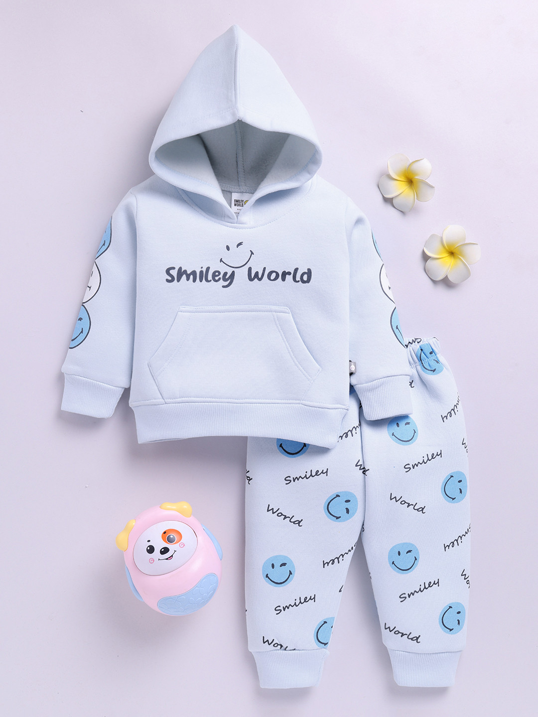 Buy YK X Tinyo Infant Girls Smiley Printed Hooded Sweatshirt With Joggers - Clothing Set for ...