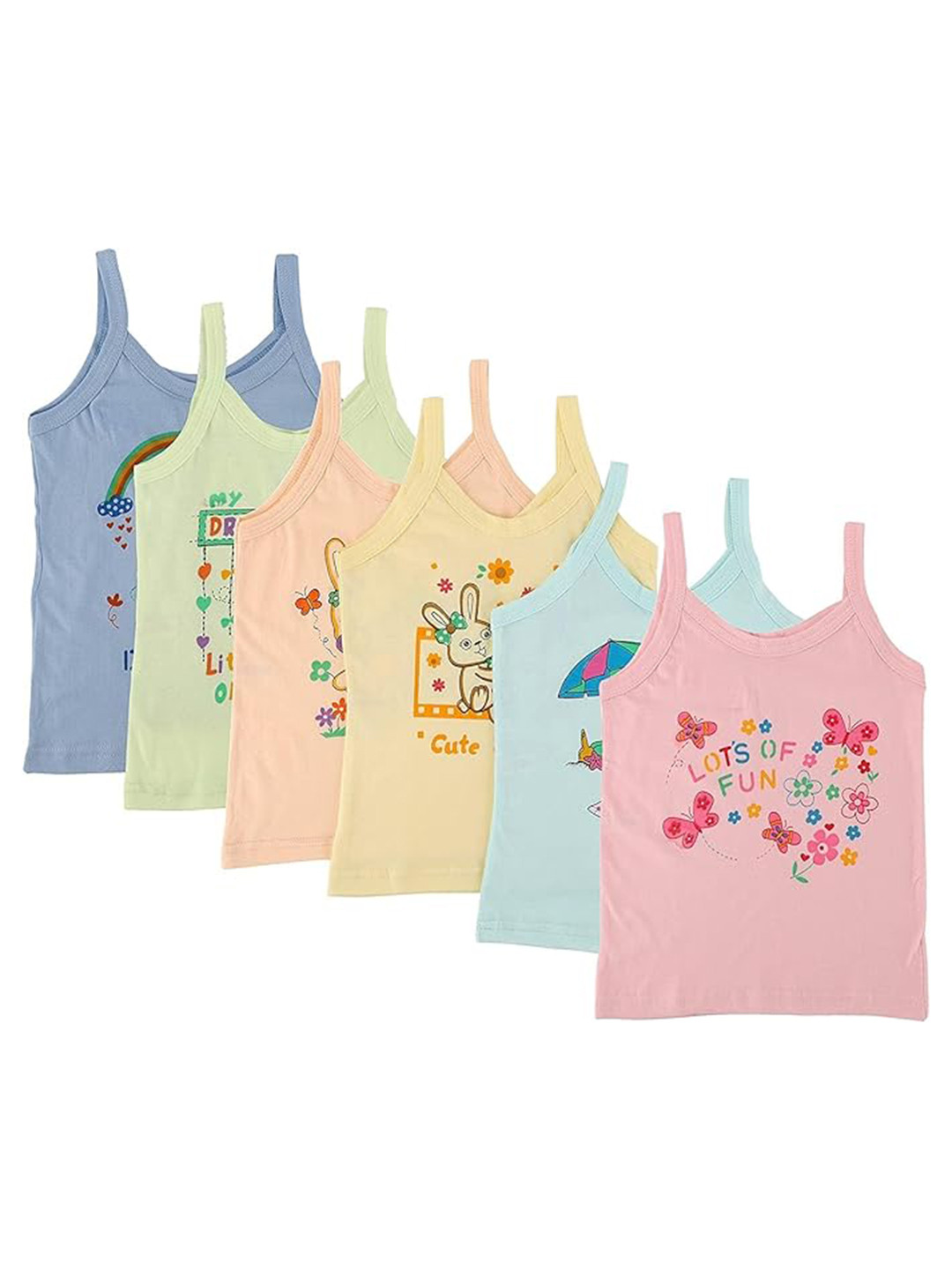 Buy Dowin Kids Girls Pack Of 6 Printed Cotton Camisoles - Camisoles for ...