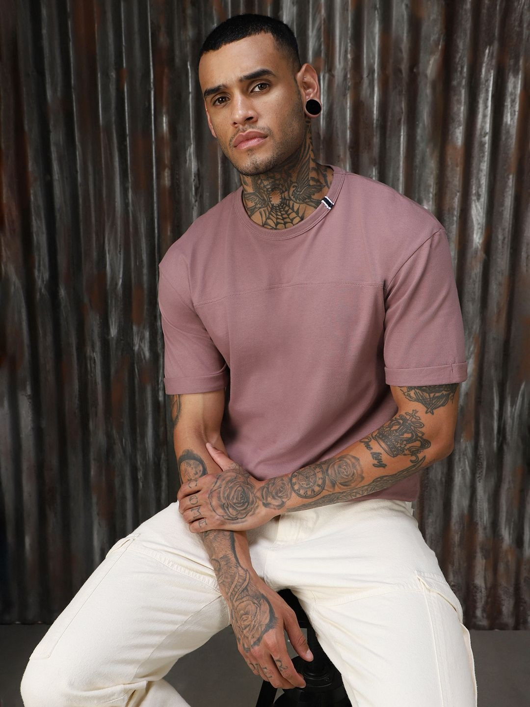 Buy High Star Men Solid Round Neck Pure Cotton Relaxed Fit Cun N Sew ...