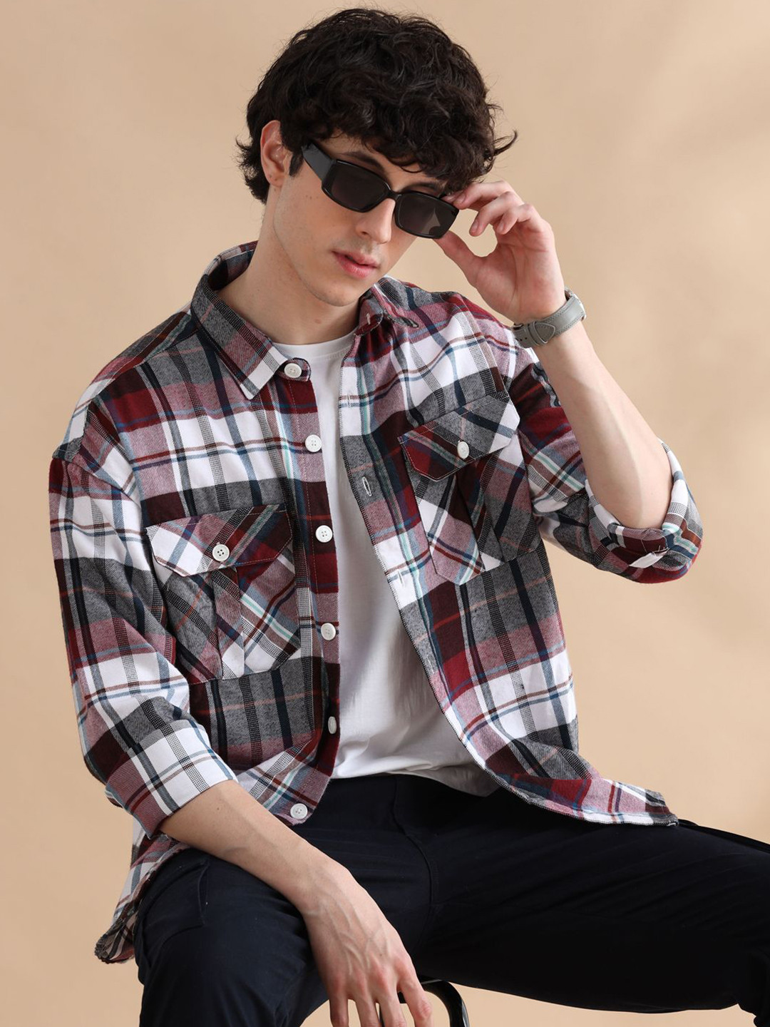 Buy Bushirt Men Relaxed Opaque Checked Casual Shacket - Shackets for ...