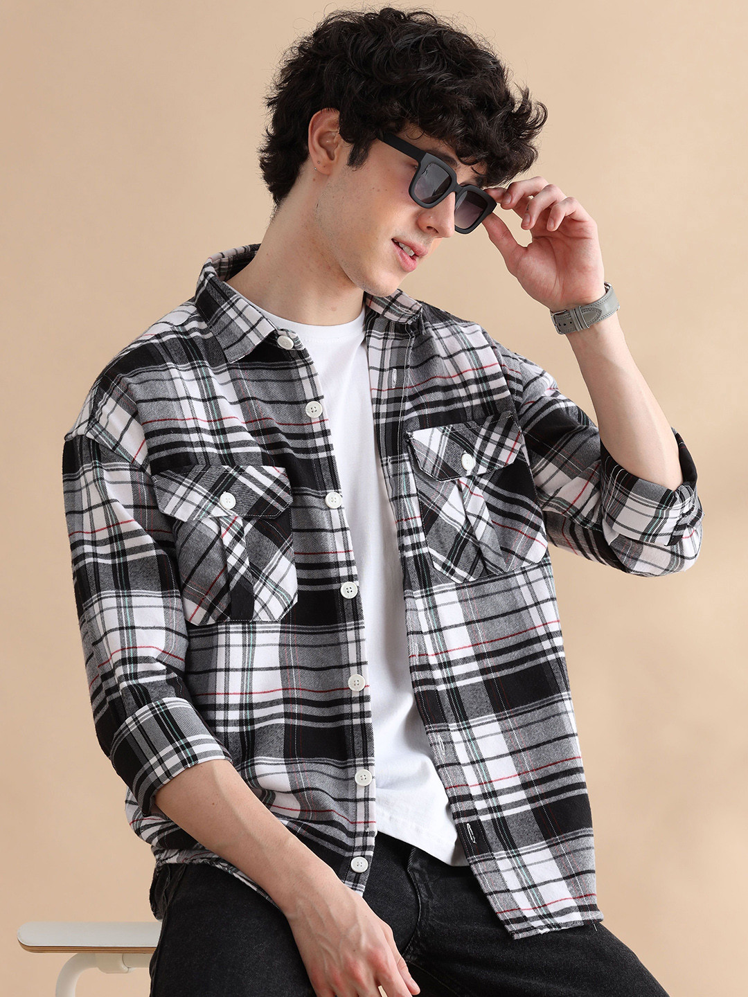 Buy Bushirt Men Relaxed Opaque Checked Casual Shacket - Shackets for ...