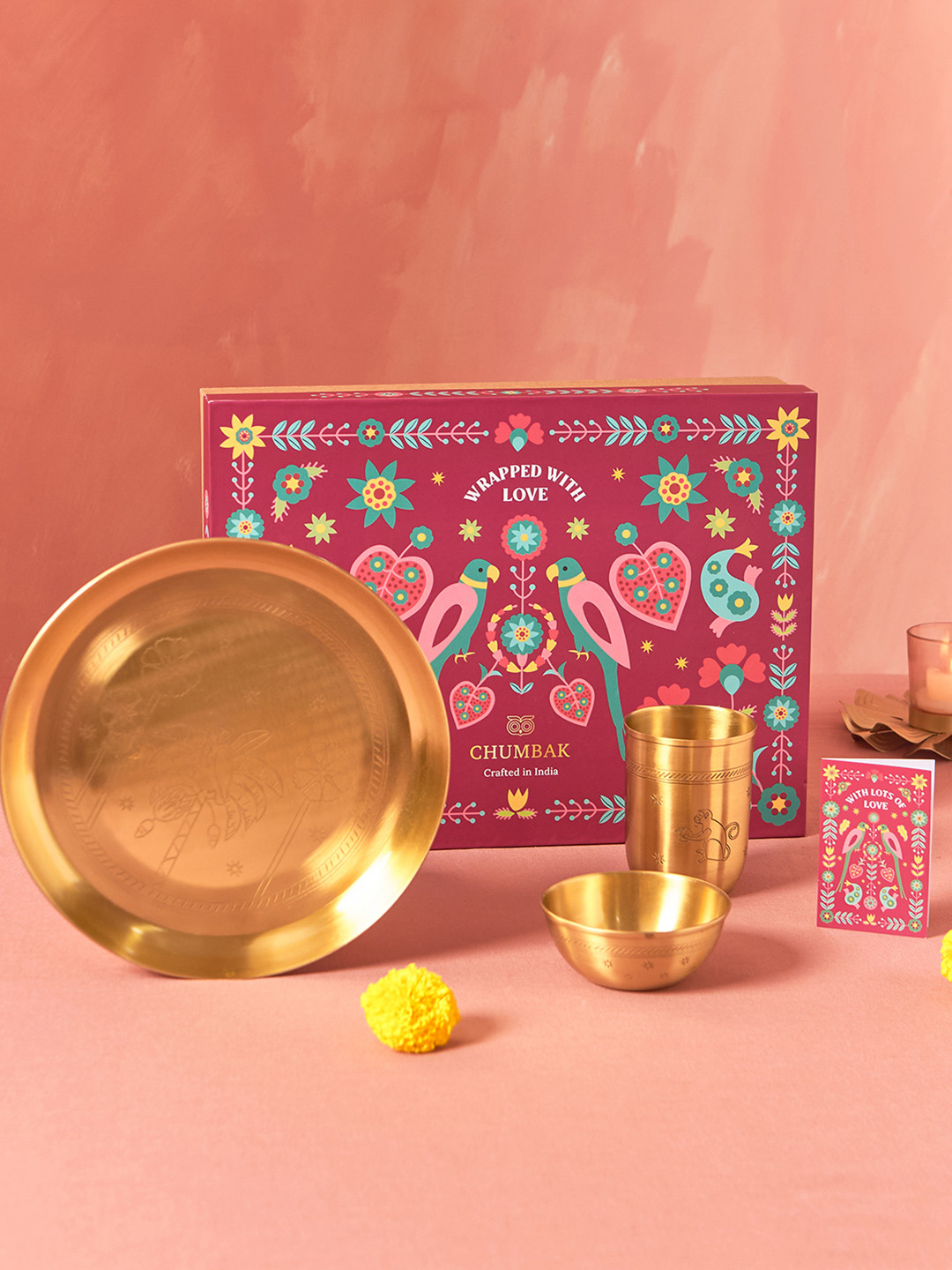 Buy Chumbak Gold Toned 3 Pieces Carved Sher Daawat Gift Set - Home Gift ...