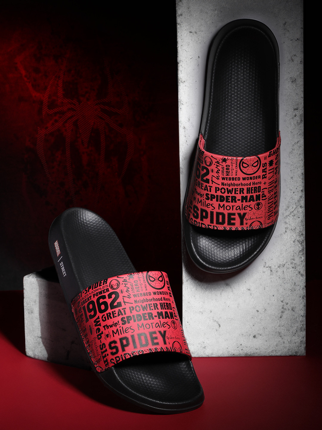 Buy MARVEL STREET Men Spider Man Printed Sliders - Flip Flops for Men ...