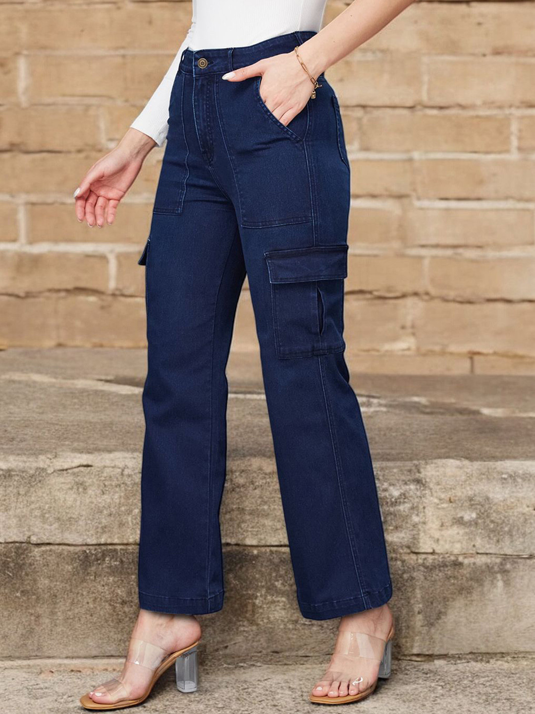 Buy Miss Chase Women Wide Leg Mildly Distressed High Rise Jeans - Jeans ...