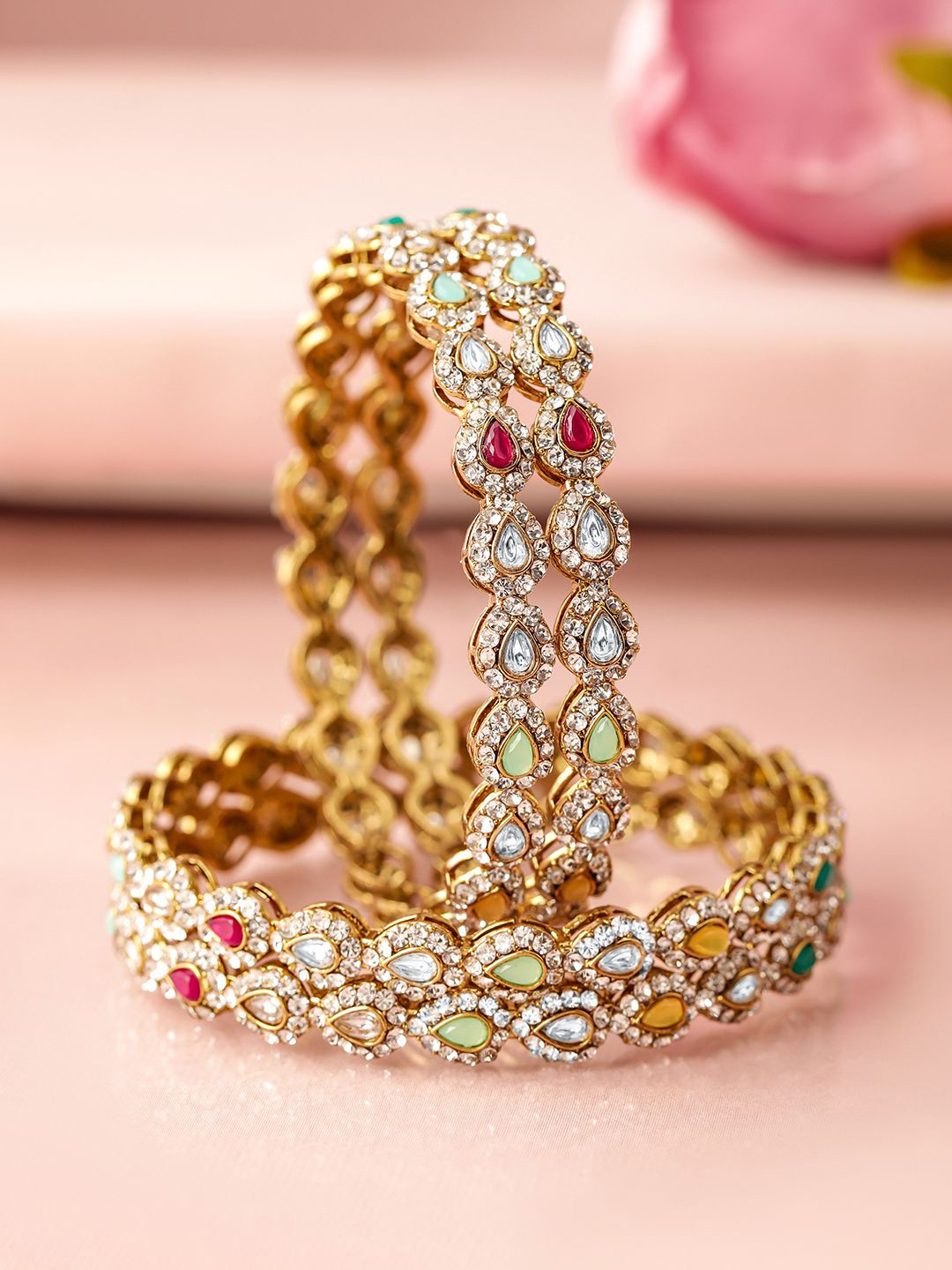 Buy Rubans18K Mehandi Gold Plated Multicolor Kundan And Cubic Zirconia ...