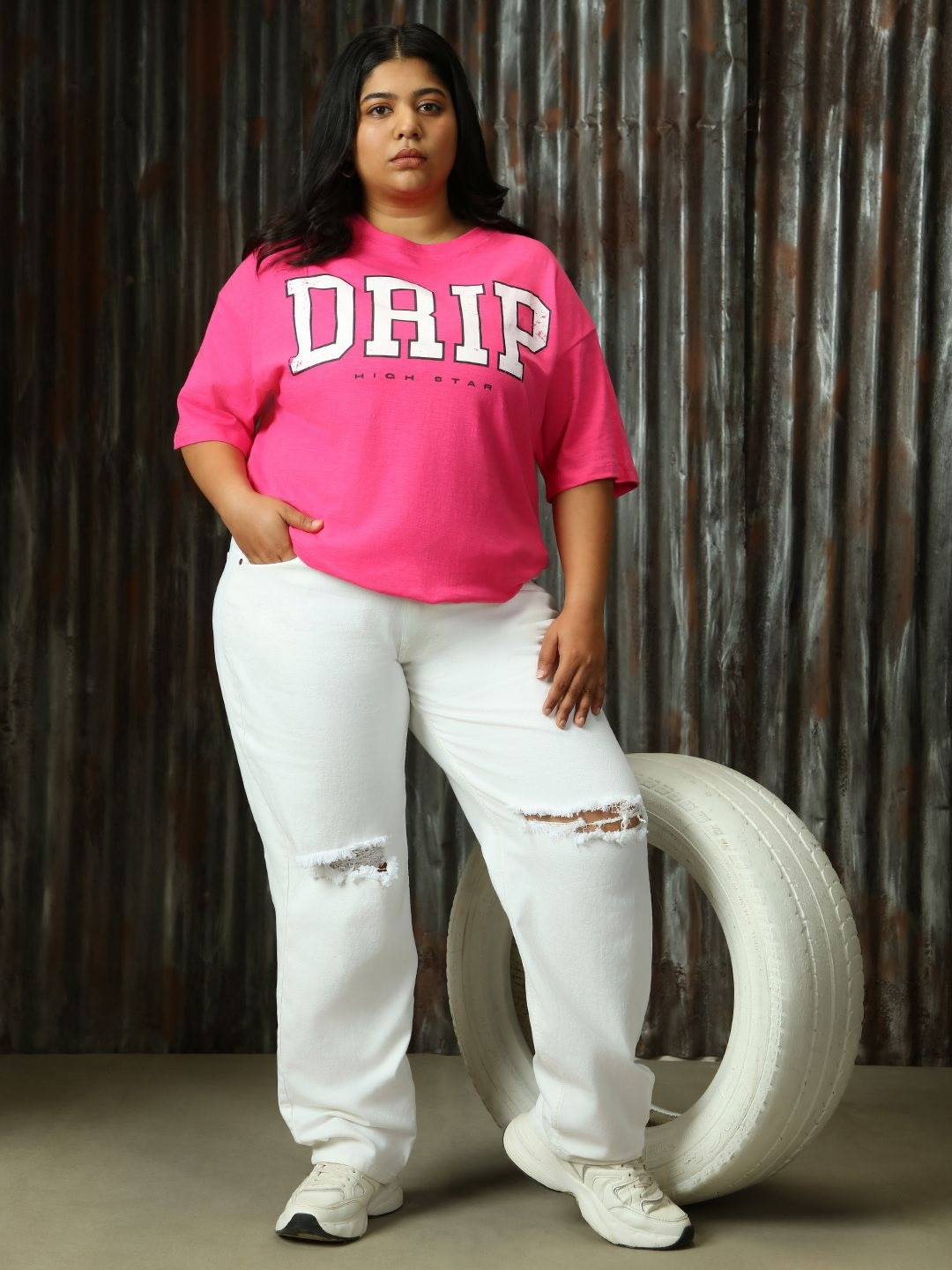 Buy Freeform By High Star Women Typography Printed Cotton Oversized ...