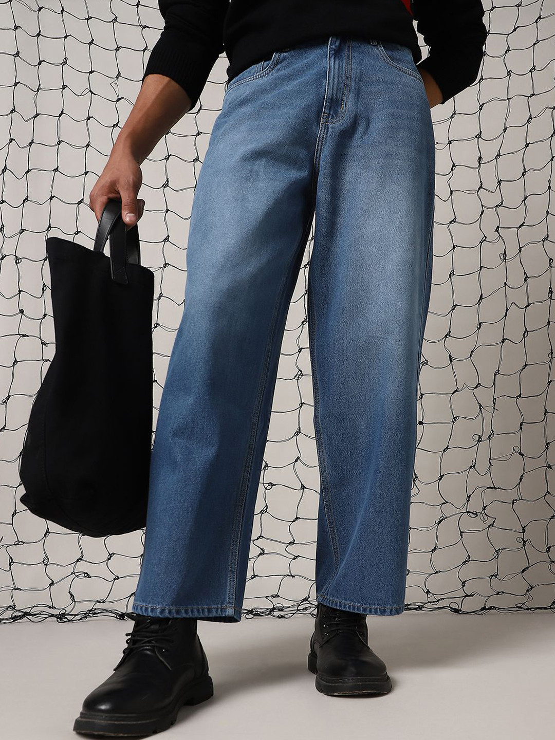 Buy Hubberholme Men Mid Rise Loose Baggy Fit Light Fade Cotton Jeans ...
