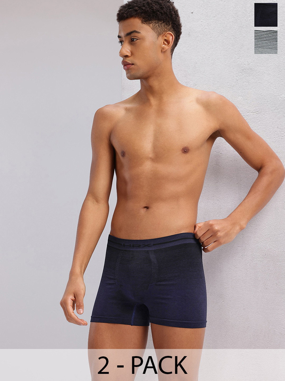 Buy HRX By Hrithik Roshan Men Pack Of 2 Striped Seamless Trunks - Trunk ...