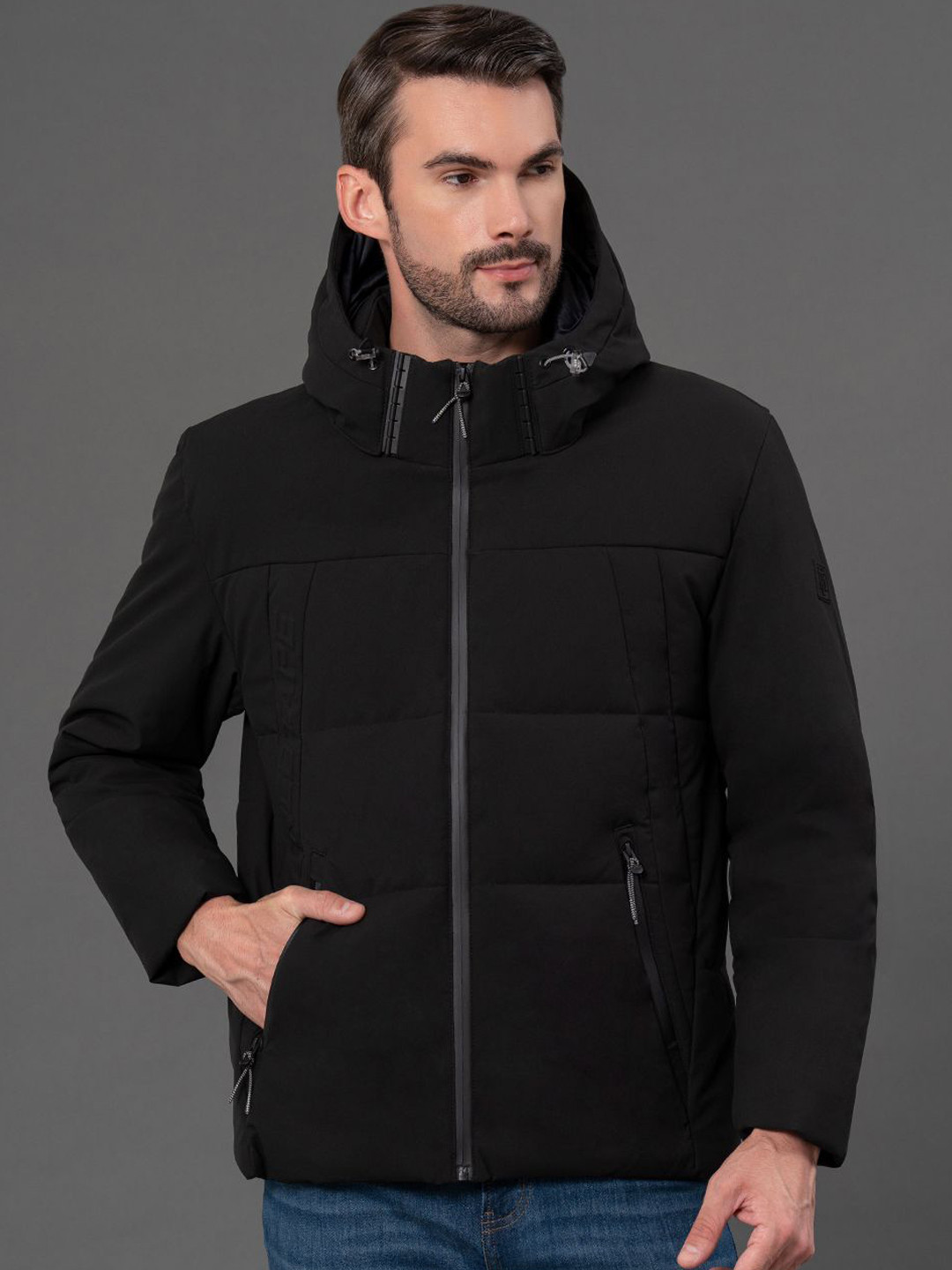 Buy Red Tape Men Solid Laminated Padded Jacket With Detachable Hood ...