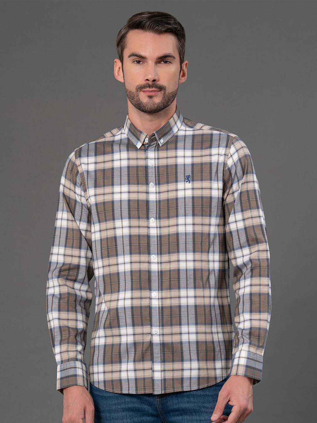 Buy Red Tape Men Checks Cotton Button Down Shirt - Shirts for Men ...