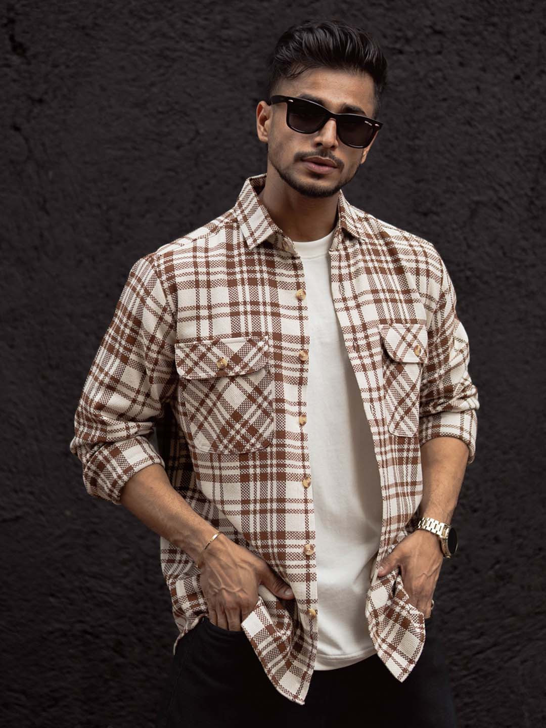 Buy Powerlook Men Spread Collar Tartan Checked Cotton Casual Shirt ...