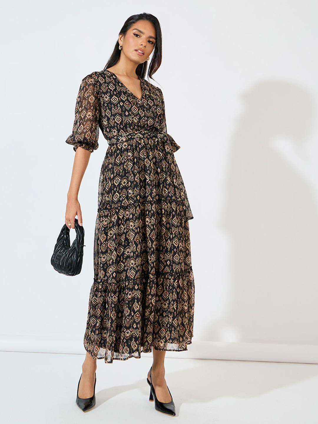 Buy Styli Women Wrap Maxi Dress With Frill Detail - Dresses for Women ...