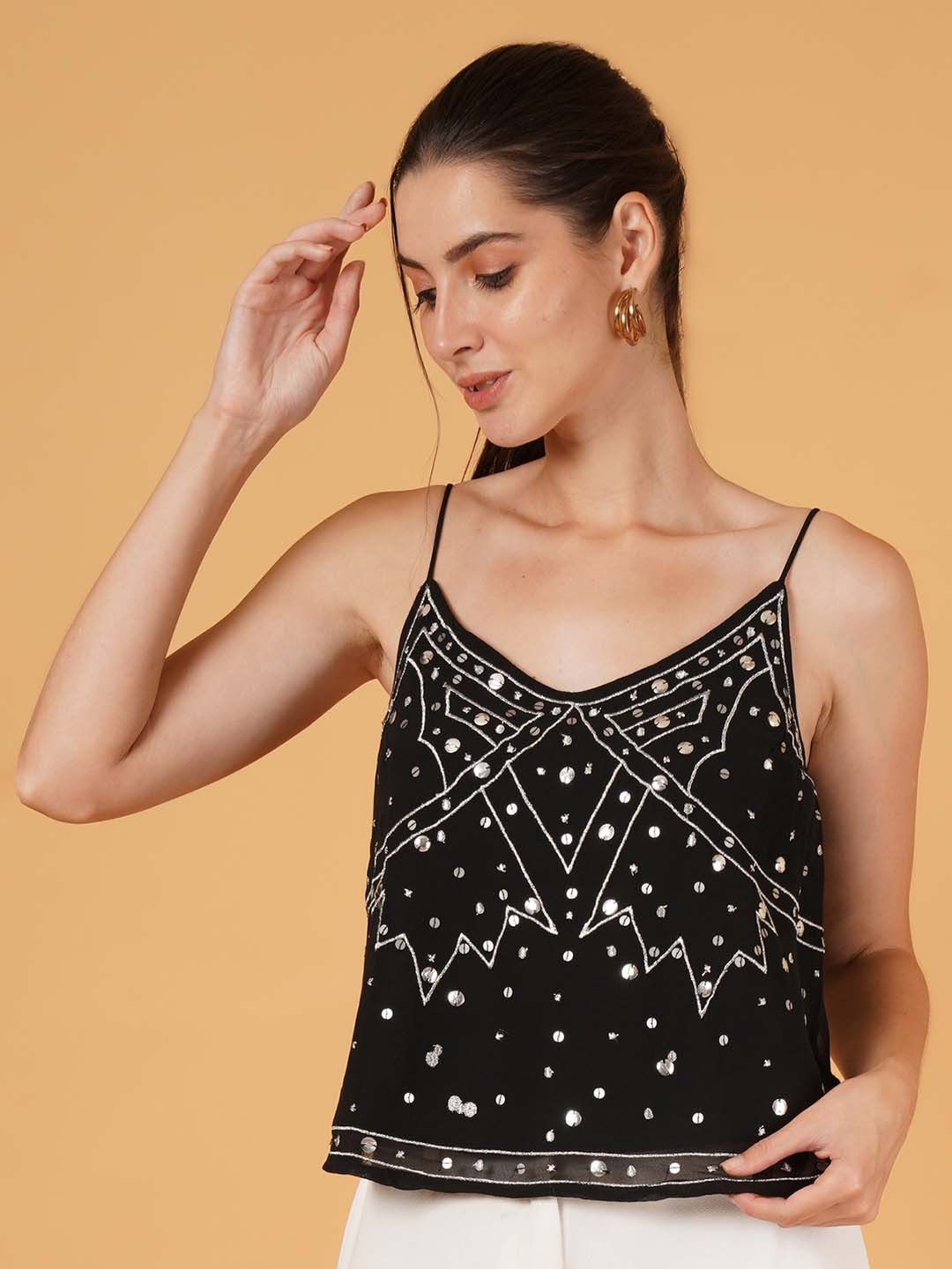 Buy Mast & Harbour Women Embellished Shoulder Straps Top - Tops for ...