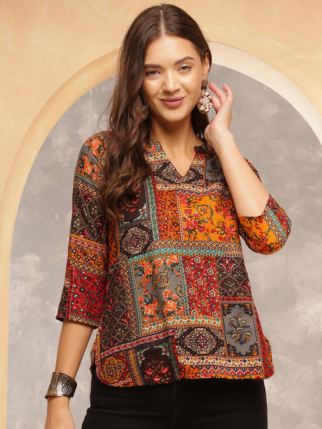 Buy Anouk Rustic Women Ethnic Motifs Printed V Neck Top - Kurtis for ...