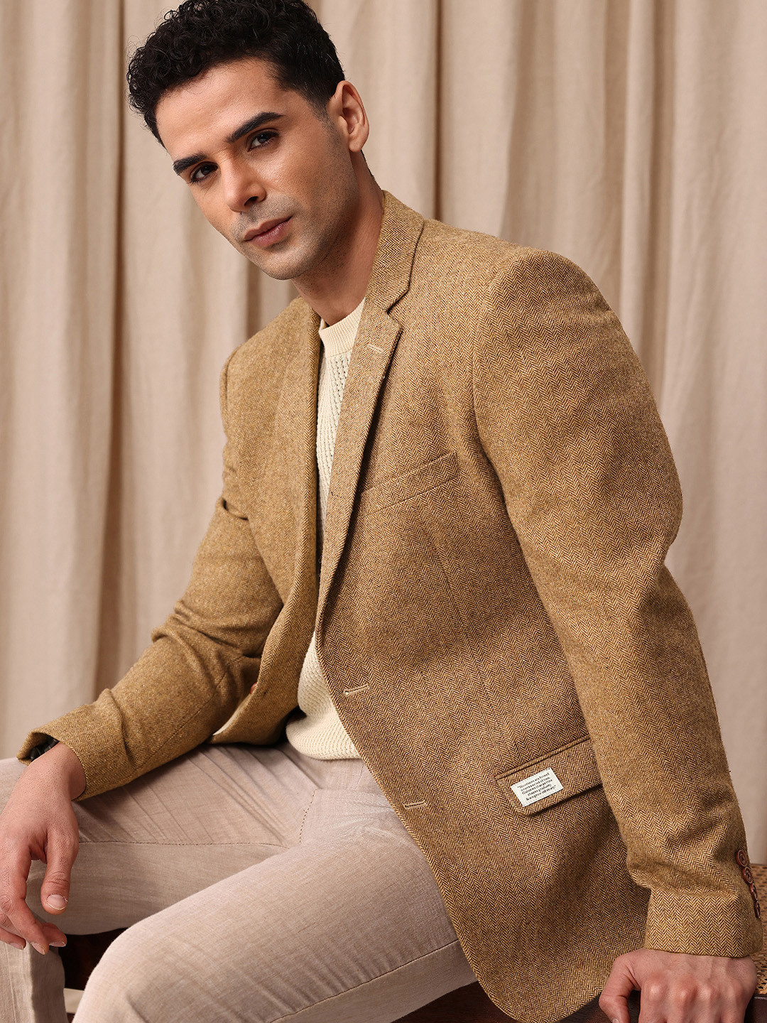 Buy Mr. Bowerbird Self Design Notched Lapel Casual Blazer - Blazers for ...