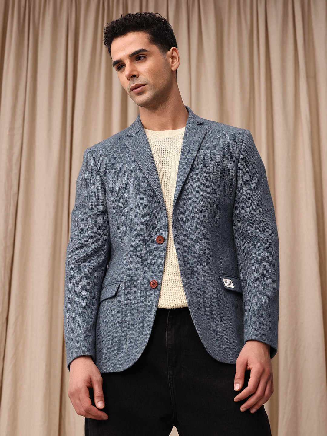 Buy Mr. Bowerbird Self Design Notched Lapel Casual Blazer - Blazers for ...