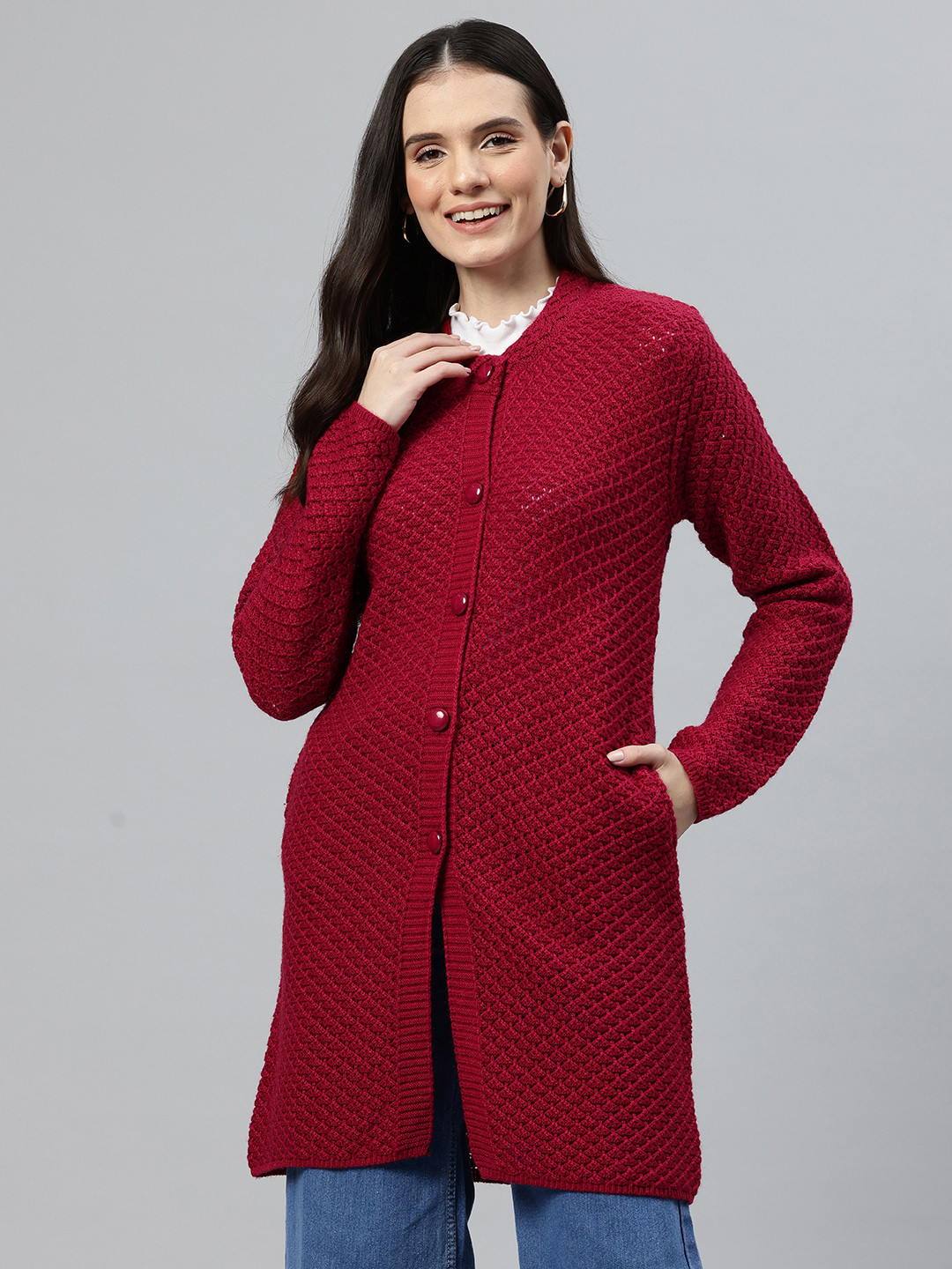 Buy One Femme Self Design Longline Sweater - Sweaters for Women ...