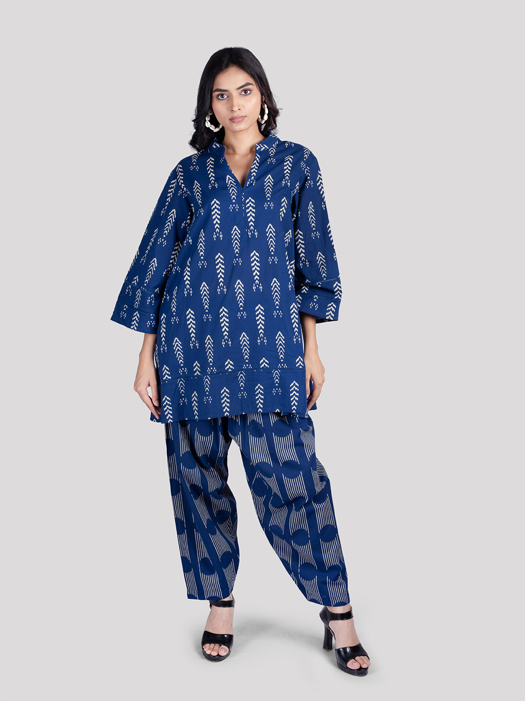 Buy HUE & HIDE Women Cotton Coord Set Lace On Sleeves & Hem With ...