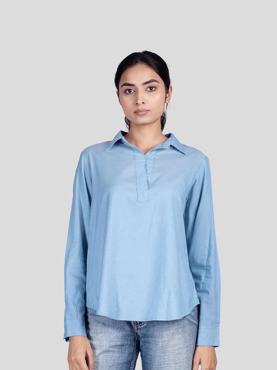 Buy HUE & HIDE Women Solid Modern Relaxed Fit Cotton Casual Shirt ...