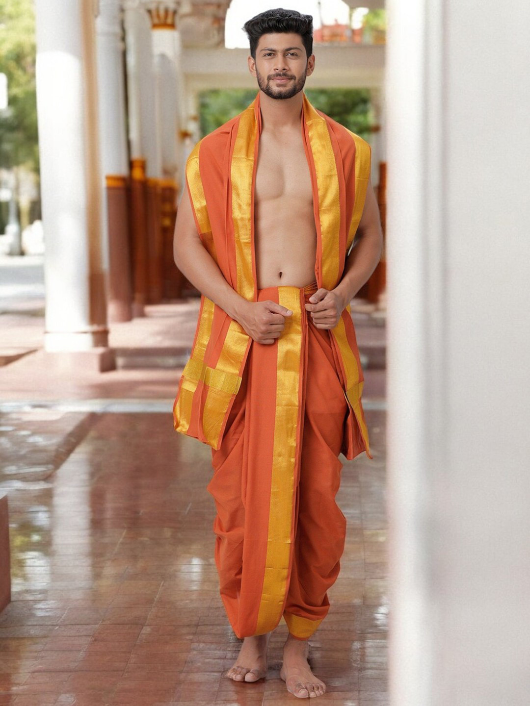 Buy Ramraj Men Panchakacham With Angavastram - Dhotis for Men 31121549 | Myntra