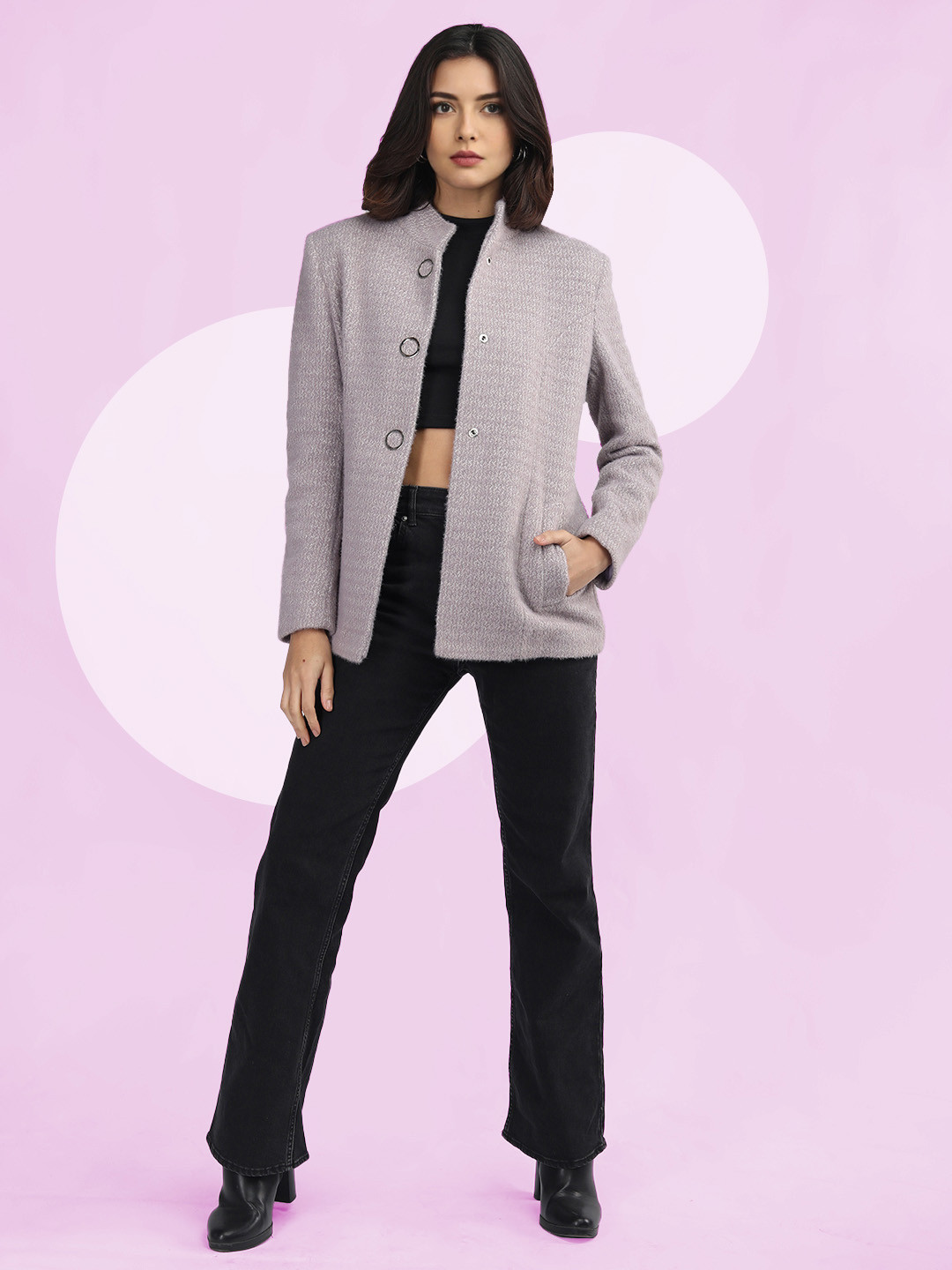 Buy The Roadster Lifestyle Co. Women Self Design Woollen Overcoat ...