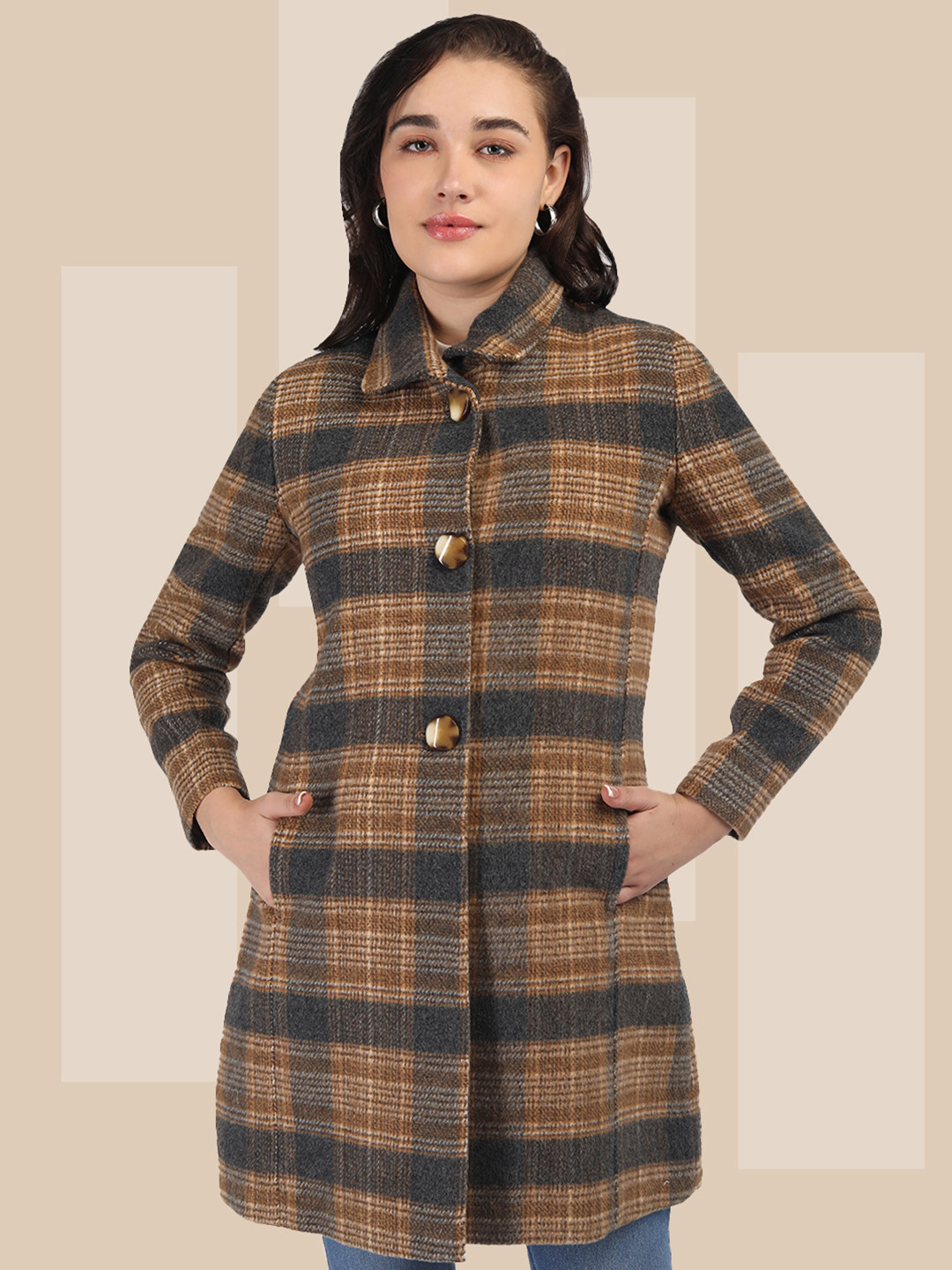 Buy The Roadster Lifestyle Co. Women Checked Single Breasted Woollen ...