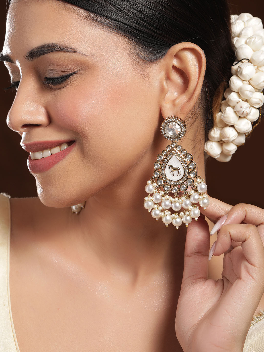 Buy Rubans 18K Mehandi Gold Plated White Kundan, Zicronia & Pearl ...