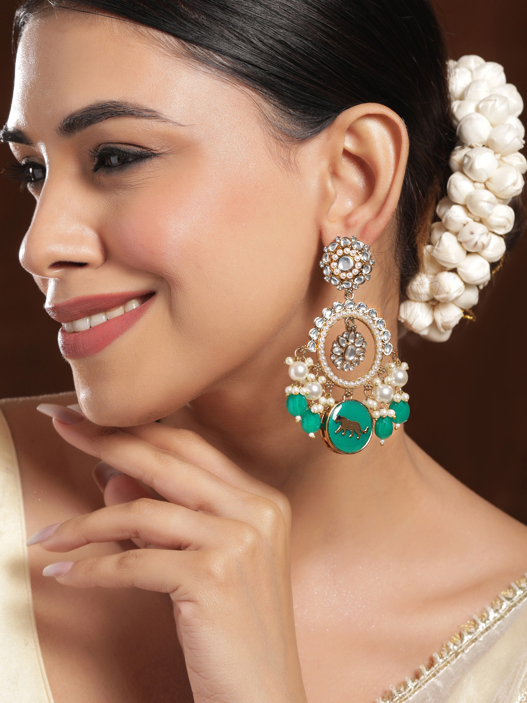 Buy Rubans 18K Mehandi Gold Plated Kundan & Green Bead Traditional ...