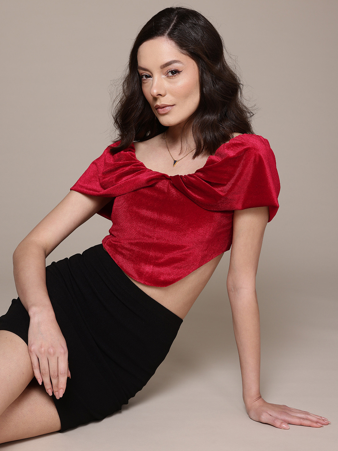 Buy Bebe Future Glam Velvet Finish Corset Style Crop Top - Tops for ...