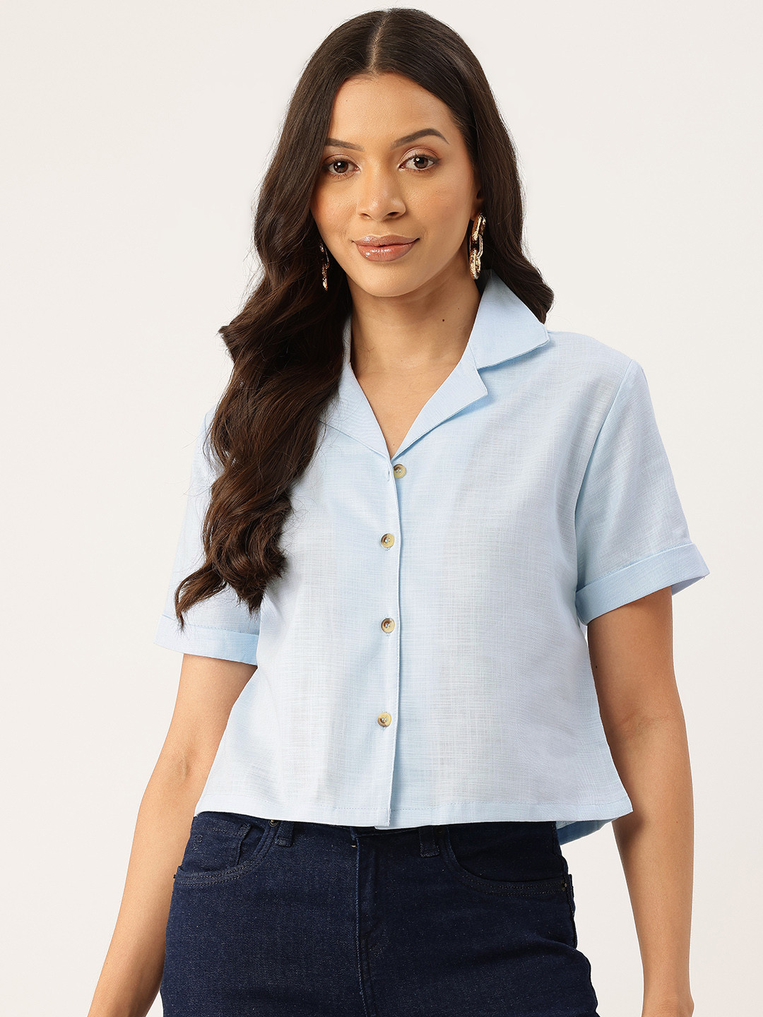 Buy LABEL REGALIA Women Cropped Casual Shirt - Shirts for Women ...