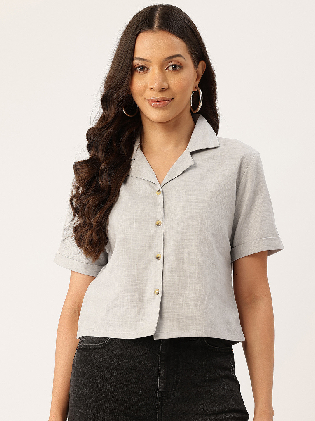 Buy LABEL REGALIA Women Cropped Casual Shirt - Shirts for Women ...