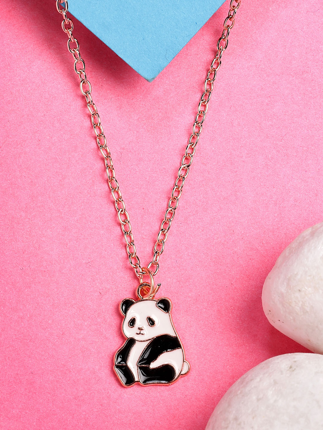 Buy NVR Rose Gold Plated Stone Studded Panda Shaped Pendant With Chain ...